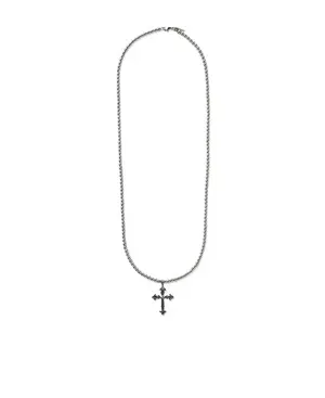 Emanuele Bicocchi Cross Pendant Beaded Chain Necklace - Gray