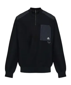 Moose Knuckles Half-zip Panelled Sweater With Stand-up Collar And Cargo Pocket