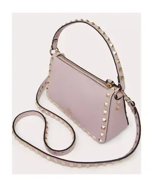 Valentino Garavani Small Rockstud Grainy Calfskin Crossbody Bag - Pink