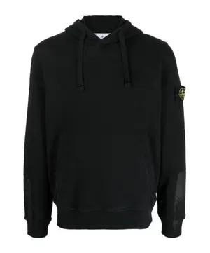 Stone Island Logo Patch Drawstring Hoodie - Black