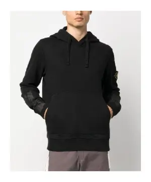 Stone Island Logo Patch Drawstring Hoodie - Black