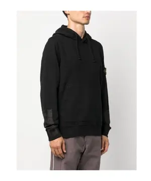 Stone Island Logo Patch Drawstring Hoodie - Black