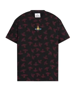 VIVIENNE WESTWOOD Logo Embroidered Crenweck T-shirt - Black