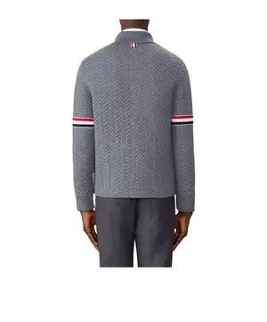 Thom Browne Herringbone Quilted Work Jacket With Signature Striped Cardigan Armband