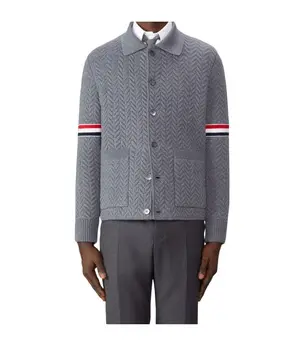 Thom Browne Herringbone Quilted Work Jacket With Signature Striped Cardigan Armband