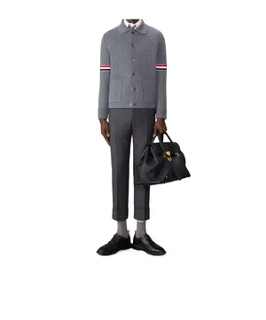 Thom Browne Herringbone Quilted Work Jacket With Signature Striped Cardigan Armband