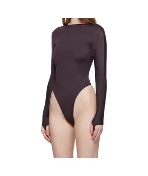 MUGLER Embossed Logo Long Sleeve Bodysuit
