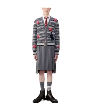 Thom Browne V-neck Rose And Raven Knitted Cardigan