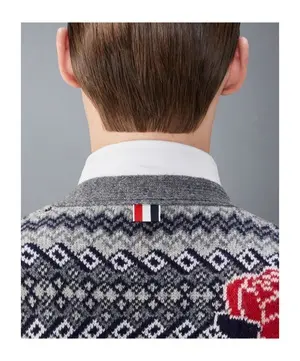 Thom Browne V-neck Rose And Raven Knitted Cardigan