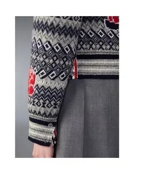 Thom Browne V-neck Rose And Raven Knitted Cardigan