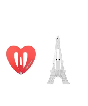 Balenciaga Set Of Two Paris Eiffel Tower And Heart Snap Hair Clips - Silver/red