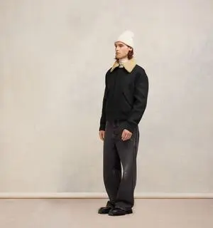 Ami Shearling Collar Wool Bomber Jacket