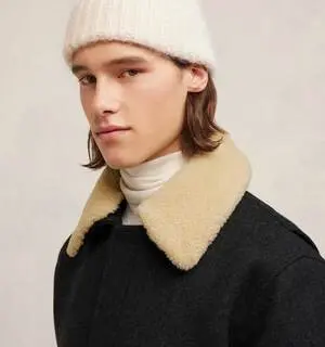 Ami Shearling Collar Wool Bomber Jacket