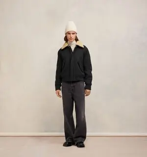 Ami Shearling Collar Wool Bomber Jacket