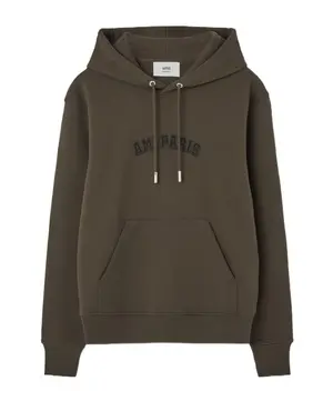 AMI Paris Logo-printed Drawstring Hoodie - Brown