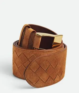 Bottega Veneta Intrecciato Suede Belt With Metal Buckle