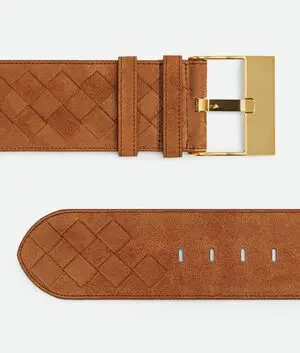 Bottega Veneta Intrecciato Suede Belt With Metal Buckle