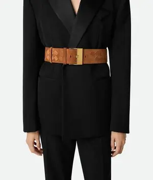 Bottega Veneta Intrecciato Suede Belt With Metal Buckle