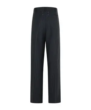 MAISON MARGIELA Pinstripe Drawstring Pleated Trousers - Black