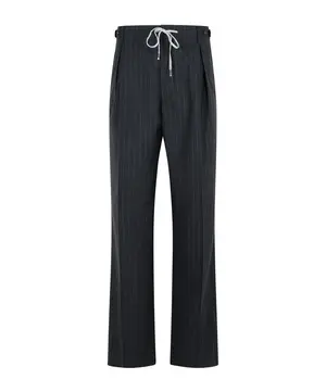 MAISON MARGIELA Pinstripe Drawstring Pleated Trousers - Black