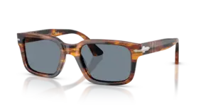 Persol Acetate Full Rim Rectangular Sunglasses - Striped Black & Brown