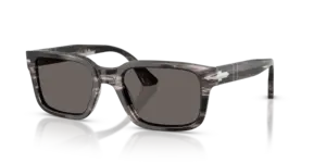 Persol Acetate Full Rim Rectangular Sunglasses - Striped Black & Grey
