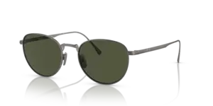 Persol Persol Titanium Full Rim Round Frame Sunglasses Pewter