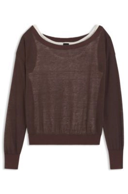 BOSS Linen-cotton Sweater With Integrated Vest Underlayer