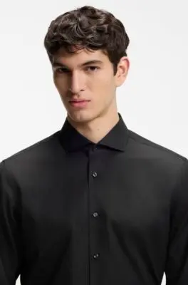 BOSS Regular-fit Shirt In Structured Italian Cotton - Black