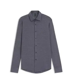 BOSS Slim-fit Shirt In Piqué Jersey - Dark Blue