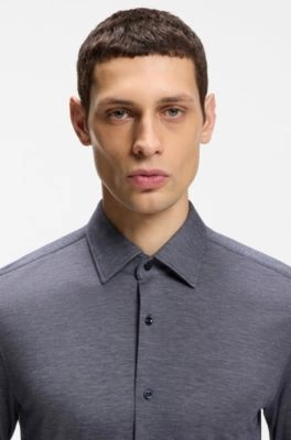 BOSS Slim-fit Shirt In Piqué Jersey - Dark Blue
