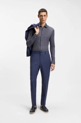 BOSS Slim-fit Shirt In Piqué Jersey - Dark Blue