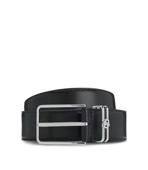 BOSS Italian Leather Belt With Double B Monogram - Black