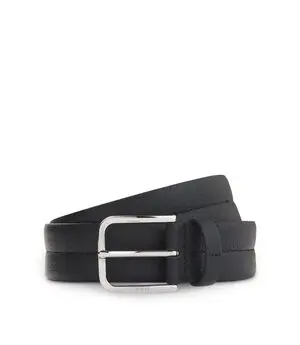 BOSS Leather Belt With Polished Silver Buckle - Black