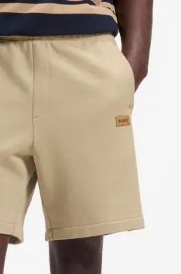 Hugo Cotton French-terry Shorts With Suede Logo Badge