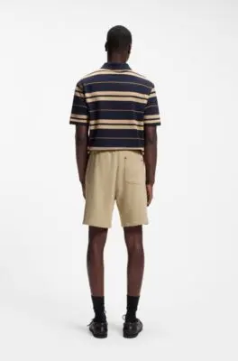 Hugo Cotton French-terry Shorts With Suede Logo Badge