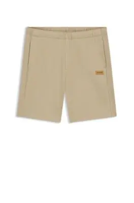 Hugo Cotton French-terry Shorts With Suede Logo Badge