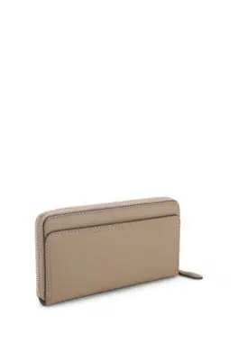 BOSS Zippered Wallet In Grained Leather With Metallic Logo Lettering