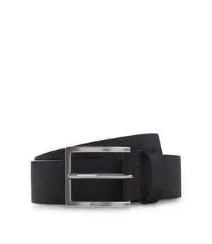 Hugo Grained Leather Belt With Antique Silver-tone Hardware - Black