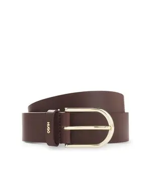 Hugo Leather Belt With Gold-tone Hardware - Dark Brown
