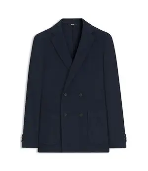 BOSS Double-breasted Slim-fit Blazer In Patterned Cotton - Dark Blue