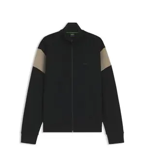 BOSS Zippered Cotton-blend Sweatshirt With Contrast Inserts - Black
