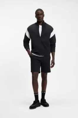 BOSS Zippered Cotton-blend Sweatshirt With Contrast Inserts
