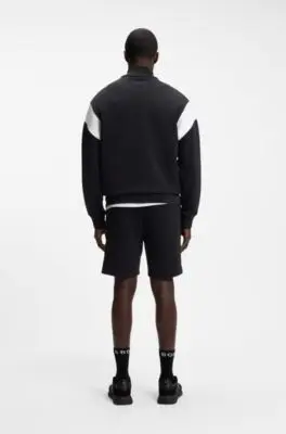 BOSS Zippered Cotton-blend Sweatshirt With Contrast Inserts
