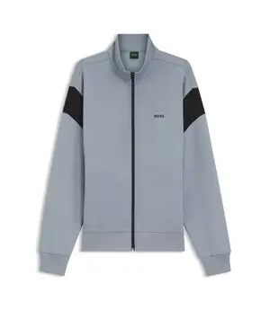 BOSS BOSS Zippered Cotton-Blend Sweatshirt With Contrast Inserts Dark Grey