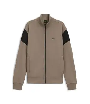 BOSS Zippered Cotton-blend Sweatshirt With Contrast Inserts - Light Green