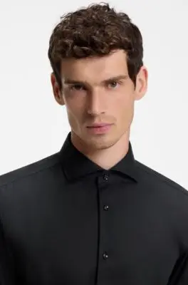 BOSS One Slim-fit Shirt In Wrinkle-resistant Oxford Cotton - Black
