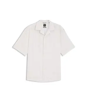 BOSS Relaxed-fit Camp-collar Shirt In Stretch Cotton Poplin - White