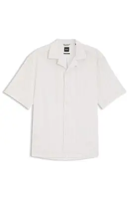 BOSS Relaxed-fit Camp-collar Shirt In Stretch Cotton Poplin - White