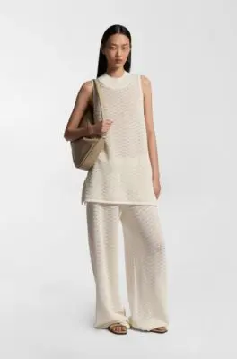 BOSS Sleeveless Knit Top With Micro-lace Structure